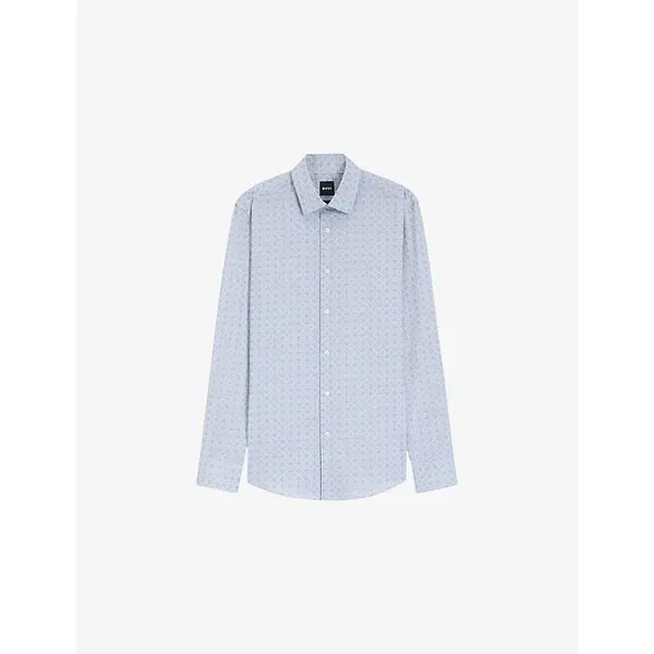 BOSS Graphic-pattern Slim-fit Cotton-blend Shirt - Open Blue