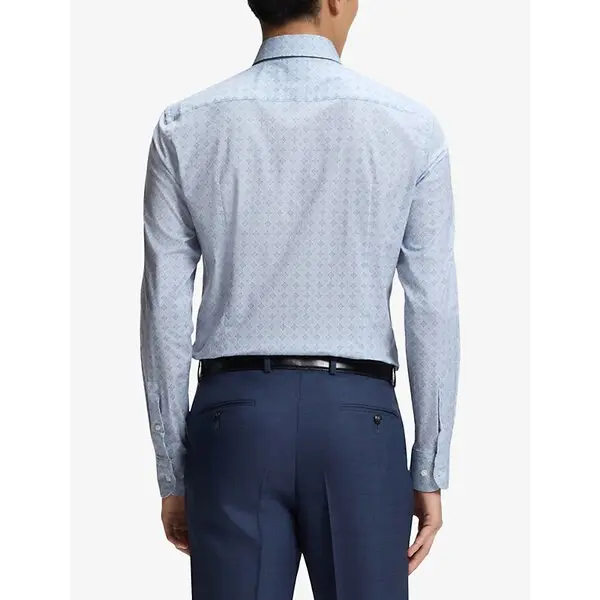 BOSS Graphic-pattern Slim-fit Cotton-blend Shirt - Open Blue