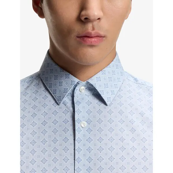BOSS Graphic-pattern Slim-fit Cotton-blend Shirt - Open Blue