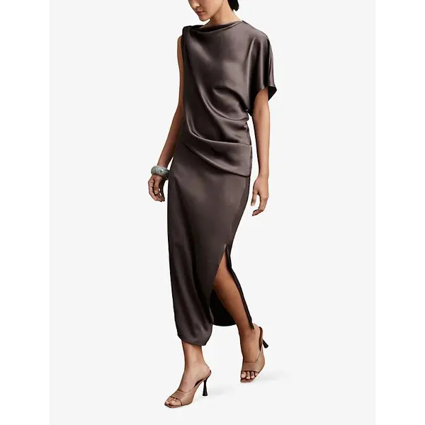 REISS Kenzie Draped Satin Midi Dress - Mauve
