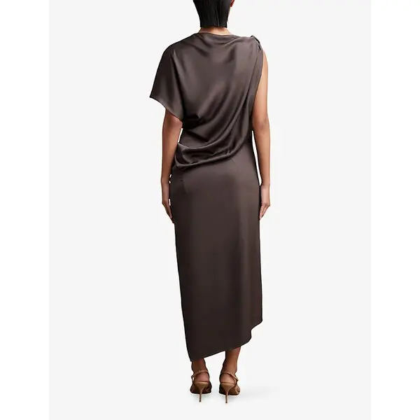 REISS Kenzie Draped Satin Midi Dress - Mauve