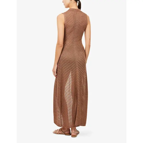 Devon Windsor Collared Metallic-knit Top