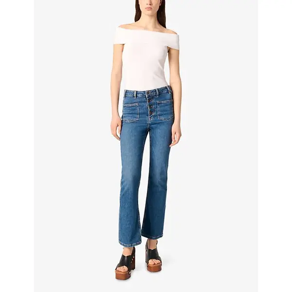 Maje Bardot-neck Slim-fit Stretch-woven Top
