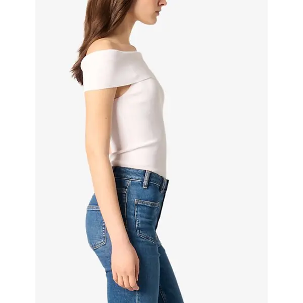 Maje Bardot-neck Slim-fit Stretch-woven Top