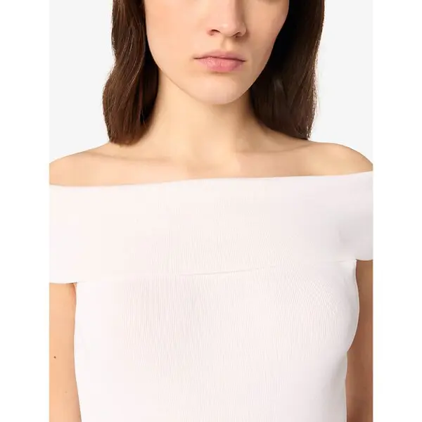 Maje Bardot-neck Slim-fit Stretch-woven Top