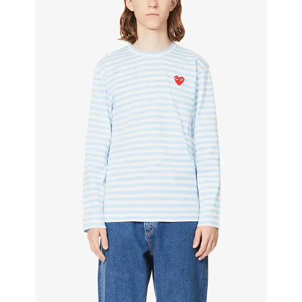 Play Comme Des Garcon Striped Cotton-jersey Top - Blue