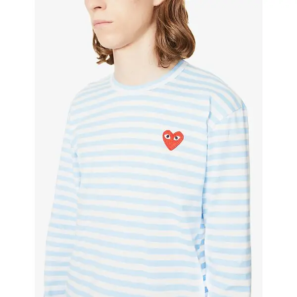 Play Comme Des Garcon Striped Cotton-jersey Top - Blue