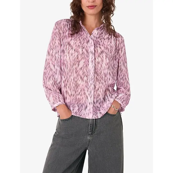 Whistles Leopard-print Pleated Woven Shirt