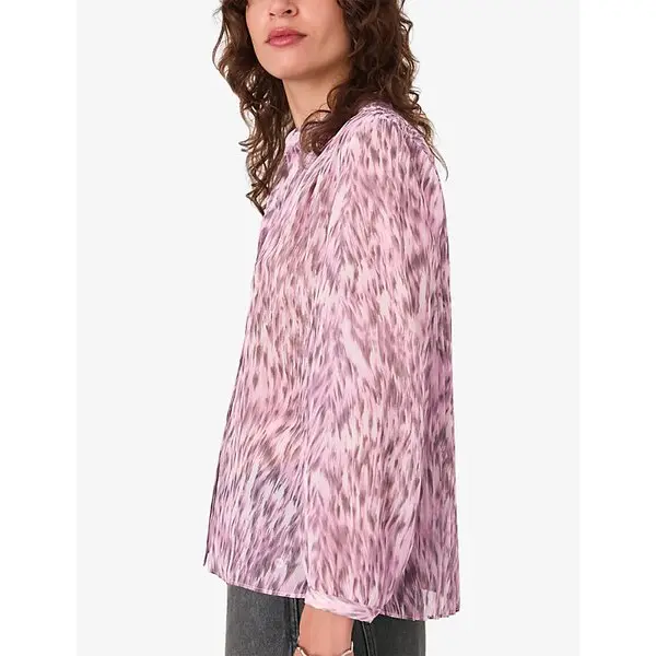 Whistles Leopard-print Pleated Woven Shirt