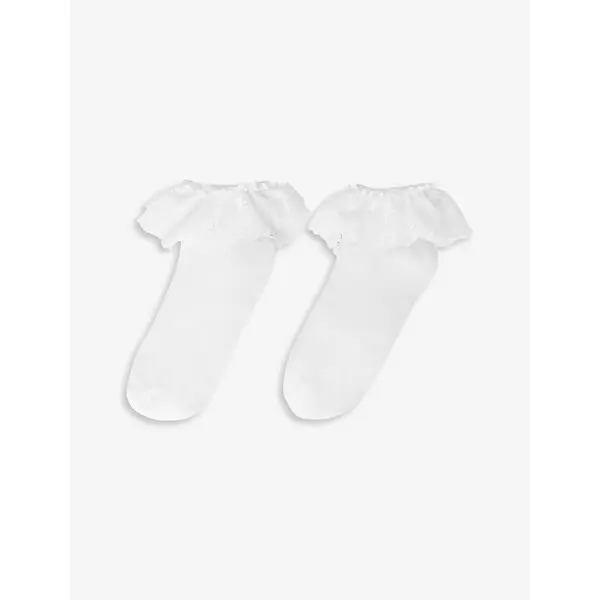 Maje Frilled Cotton-blend Ankle Socks - Blanc