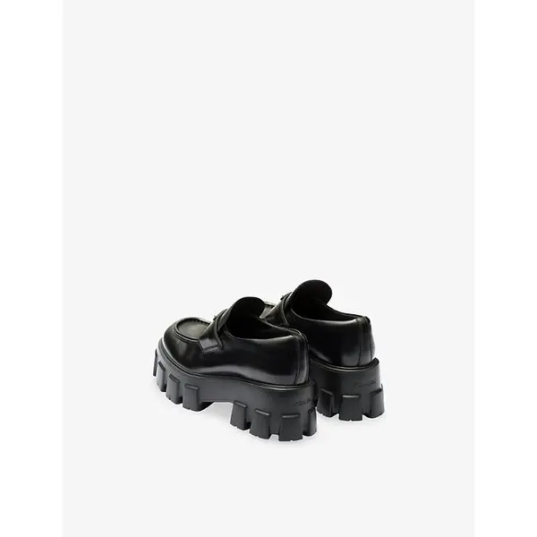 Prada Monolith Logo-plaque Leather Loafers - Black