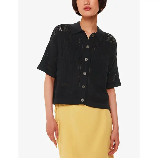 Whistles Button-down Short-sleeve Crochet Shirt
