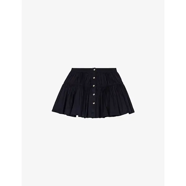 Maje Button-down Elasticated-waist Stretch-cotton Mini Skirt - Navy