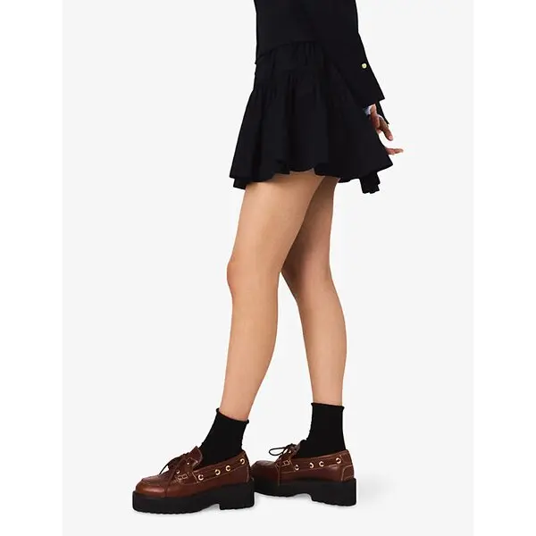 Maje Button-down Elasticated-waist Stretch-cotton Mini Skirt - Navy