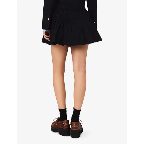 Maje Button-down Elasticated-waist Stretch-cotton Mini Skirt - Navy