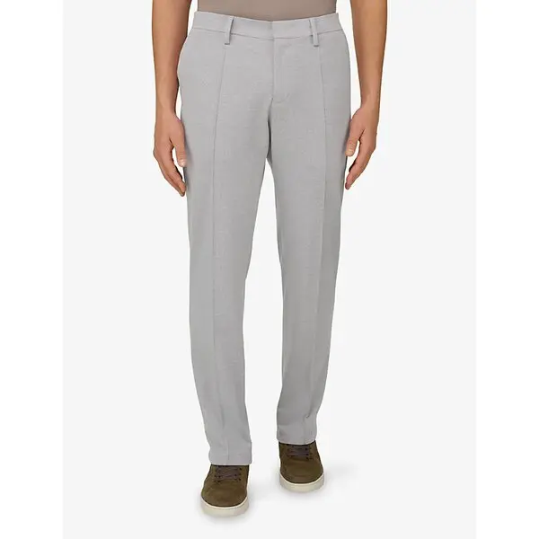 Boggi Milano Jersey Straight-leg Cotton-blend Trousers - Grey