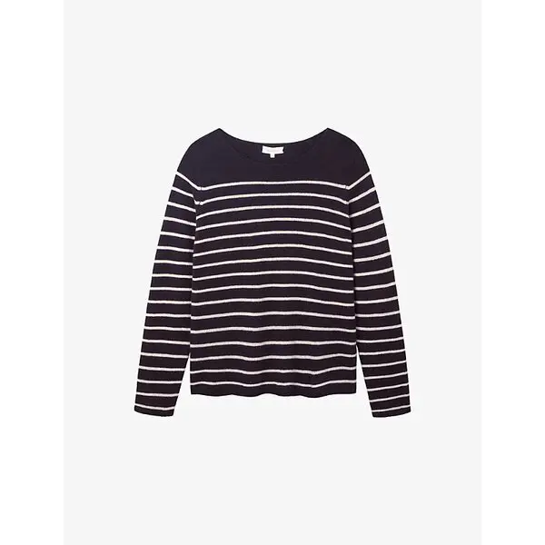 THE WHITE COMPANY Striped Boat-neck Wool-blend Jumper - Navy