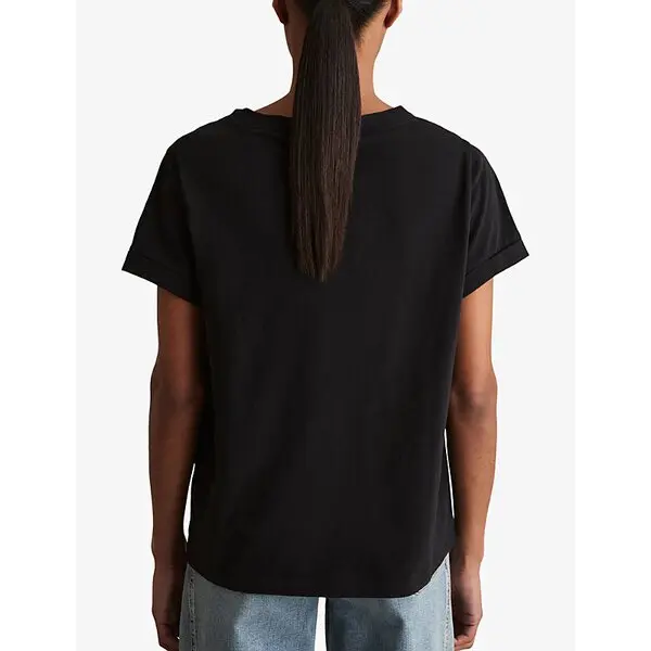 REISS Luna V-neck Cotton T-shirt - Black