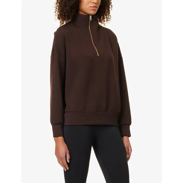 Varley Hawley Half-zip Stretch-woven Sweatshirt - Coffee Bean