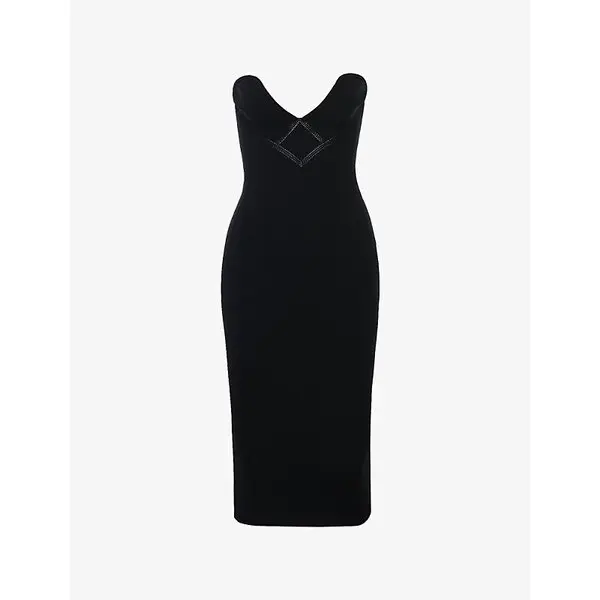 House Of Cb Magdalena Embroidered Knit Midi Dress - Black