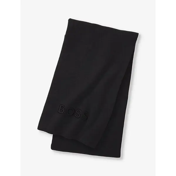 BOSS Bold Logo-embroidered Cotton-blend Throw 130cm X 170cm - Black