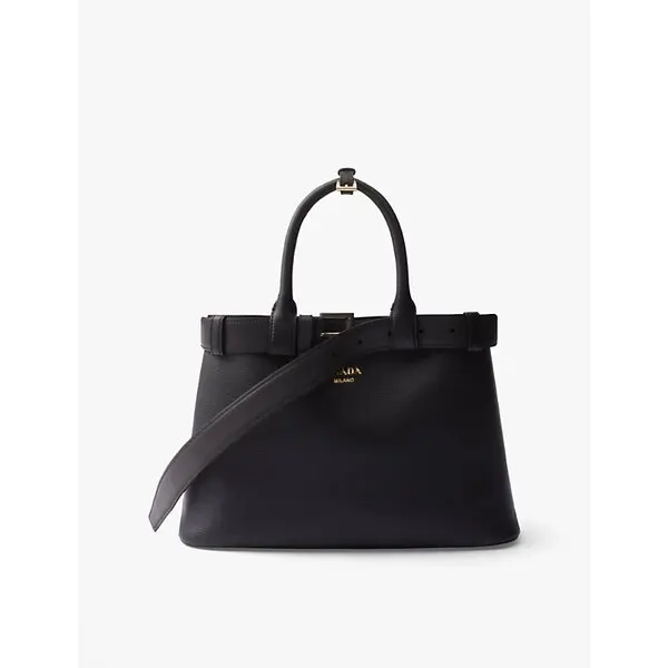 Prada Belt-buckle Leather Handbag - Black