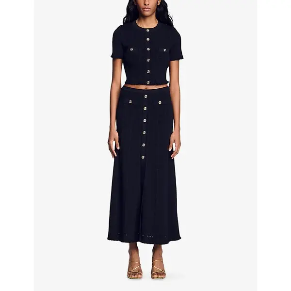 Sandro Pointelle-texture Knitted Cropped Top