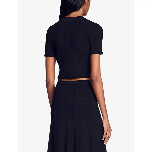 Sandro Pointelle-texture Knitted Cropped Top