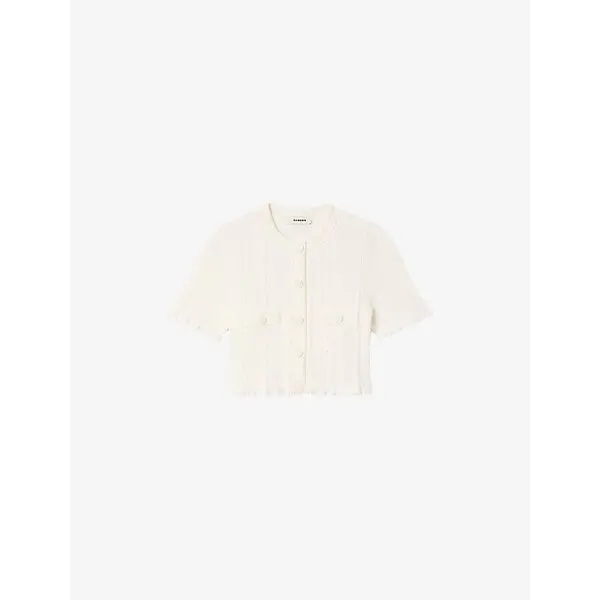 Sandro Cropped Pointelle-texture Knitted Top