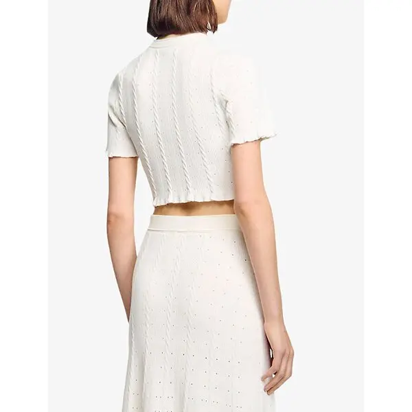 Sandro Cropped Pointelle-texture Knitted Top