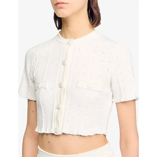 Sandro Cropped Pointelle-texture Knitted Top