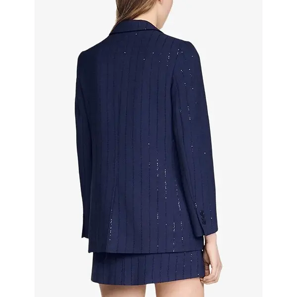 Sandro Sequin-stripe Single-breasted Woven Blazer - Dark Navy
