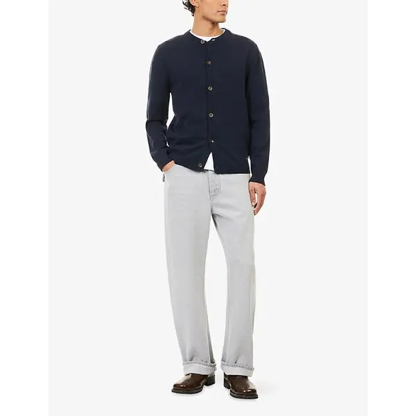 BELIER Collarless Knitted Cotton Cardigan