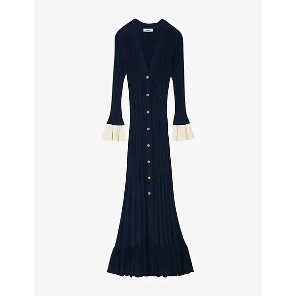 Sandro V-neck Knitted Midi Dress