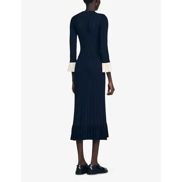 Sandro V-neck Knitted Midi Dress