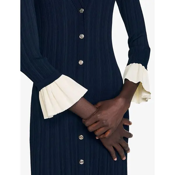 Sandro V-neck Knitted Midi Dress