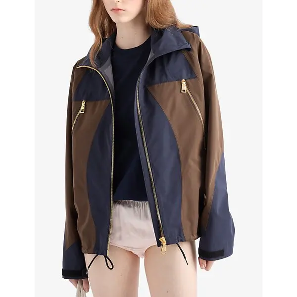 Prada Technical Hooded Woven Blouson Jacket - Blue