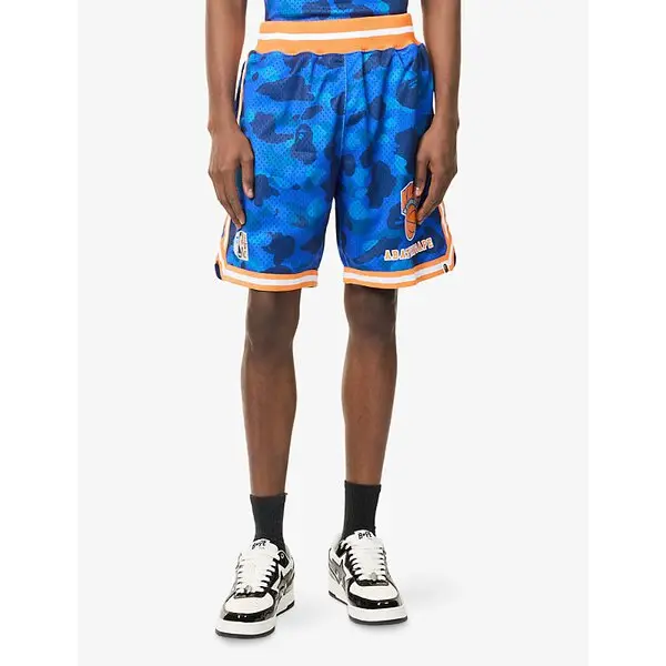 A BATHING APE Nba Knicks Logo-embroidered Mesh Shorts