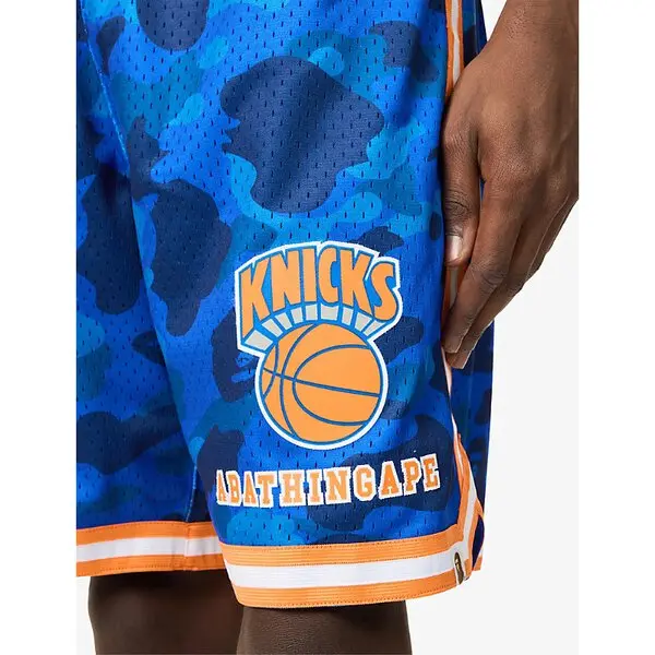 A BATHING APE Nba Knicks Logo-embroidered Mesh Shorts