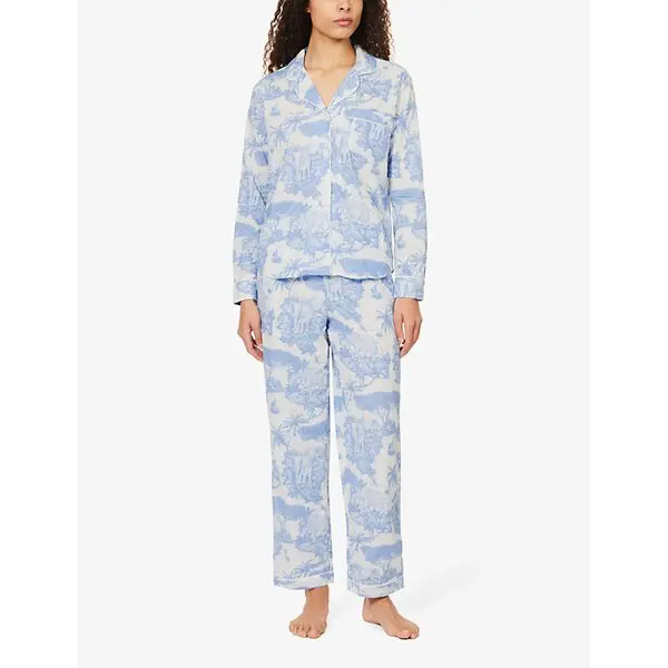 Desmond & Dempsey Loxodonta Graphic-print Cotton Pyjamas