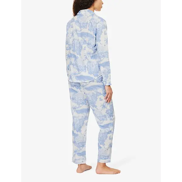 Desmond & Dempsey Loxodonta Graphic-print Cotton Pyjamas