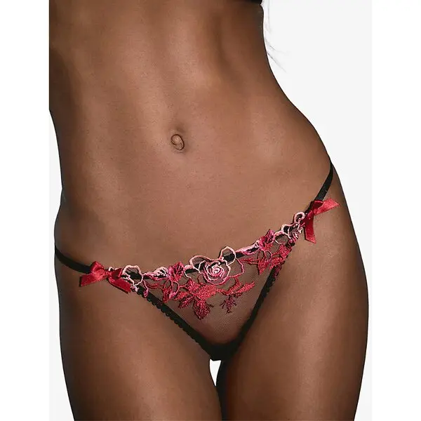 Agent Provocateur Callypso Floral-embroidered Mesh Thong