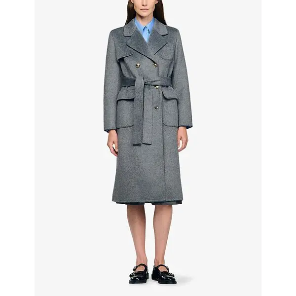 Sandro Double-breasted Wool-blend Coat