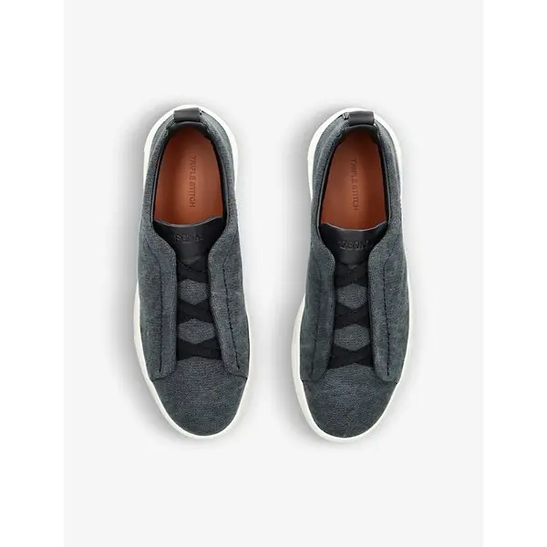Zegna Triple Stitch Canvas Low-top Trainers - Navy