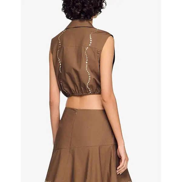 Sandro Embellished Tie-waist Cotton Shirt - Brown