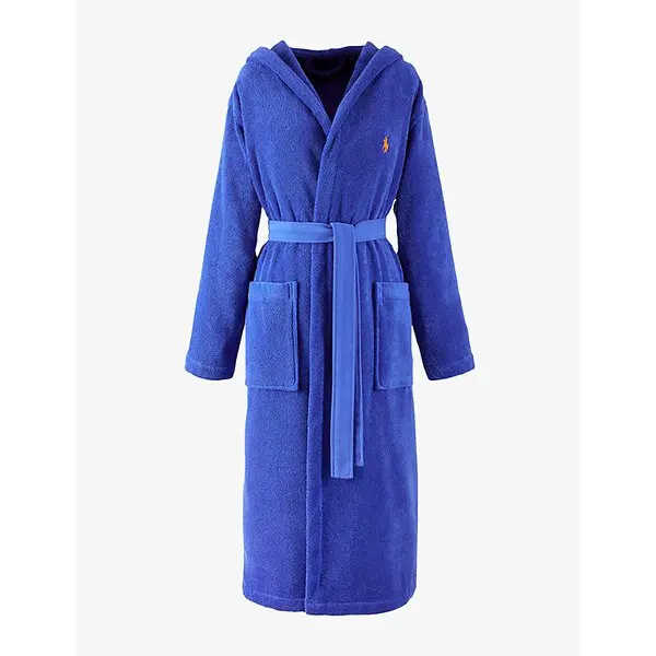 Ralph Lauren Polo Player Logo-embroidered Hooded Cotton Bathrobe - Iris