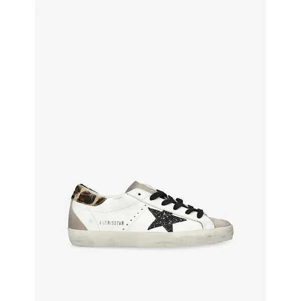 GOLDEN GOOSE Super Star Leather Trainers With Glitter Star And Leopard Trim
