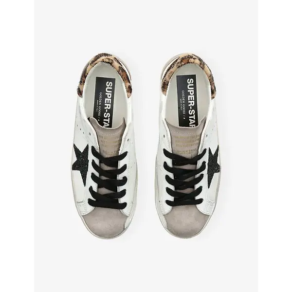 GOLDEN GOOSE Super Star Leather Trainers With Glitter Star And Leopard Trim
