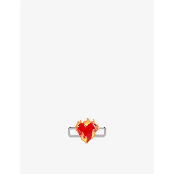 POUBEL Heart On Fire Charm - Silver