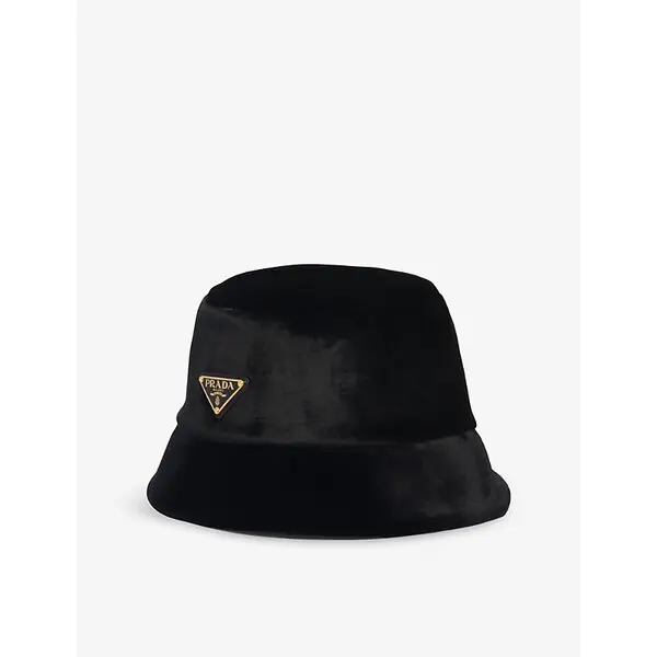 Prada Triangle-logo Velvet Bucket Hat - Black